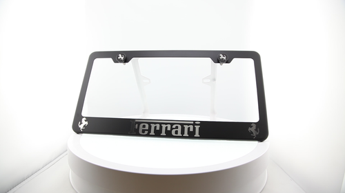 Laser Engraved Ferrari Mirror Matte Black License Plate Frame Stainless ...