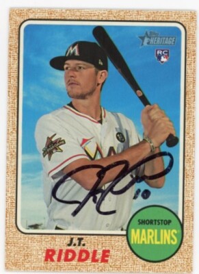 SIGNED BASEBALL CARD AUTO TOPPS 2017 HERITAGE JT RIDDLE MIAMI MARLINS ...