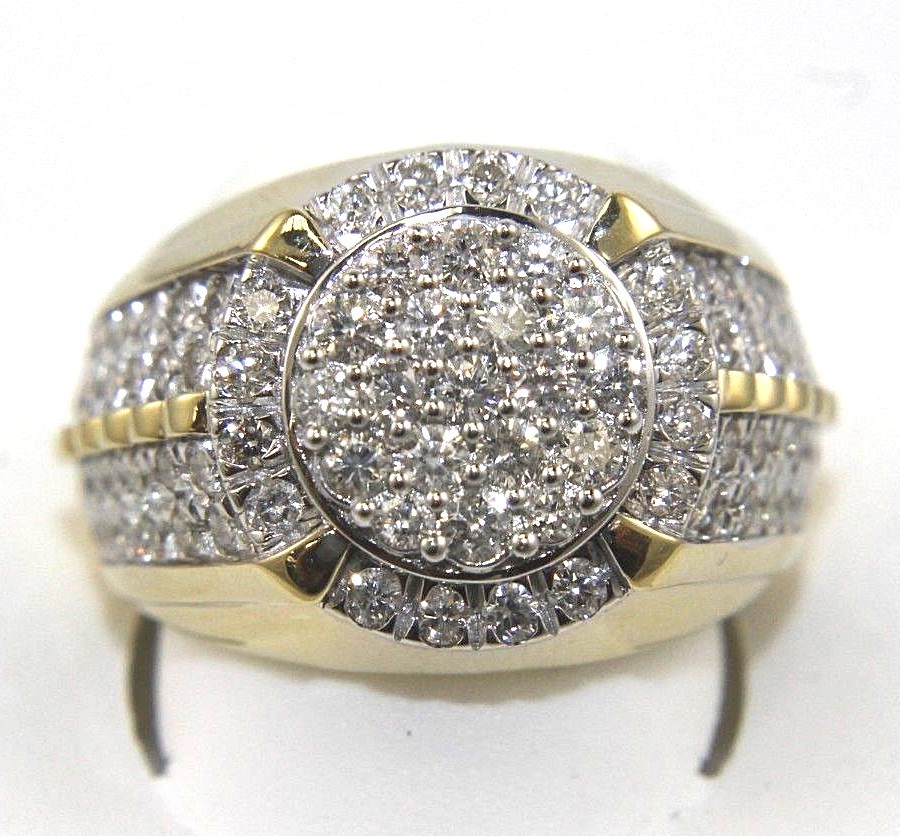 Natural Round Diamond Cluster Wide Men's Ring Band 14k Yellow Gold 2 ...
