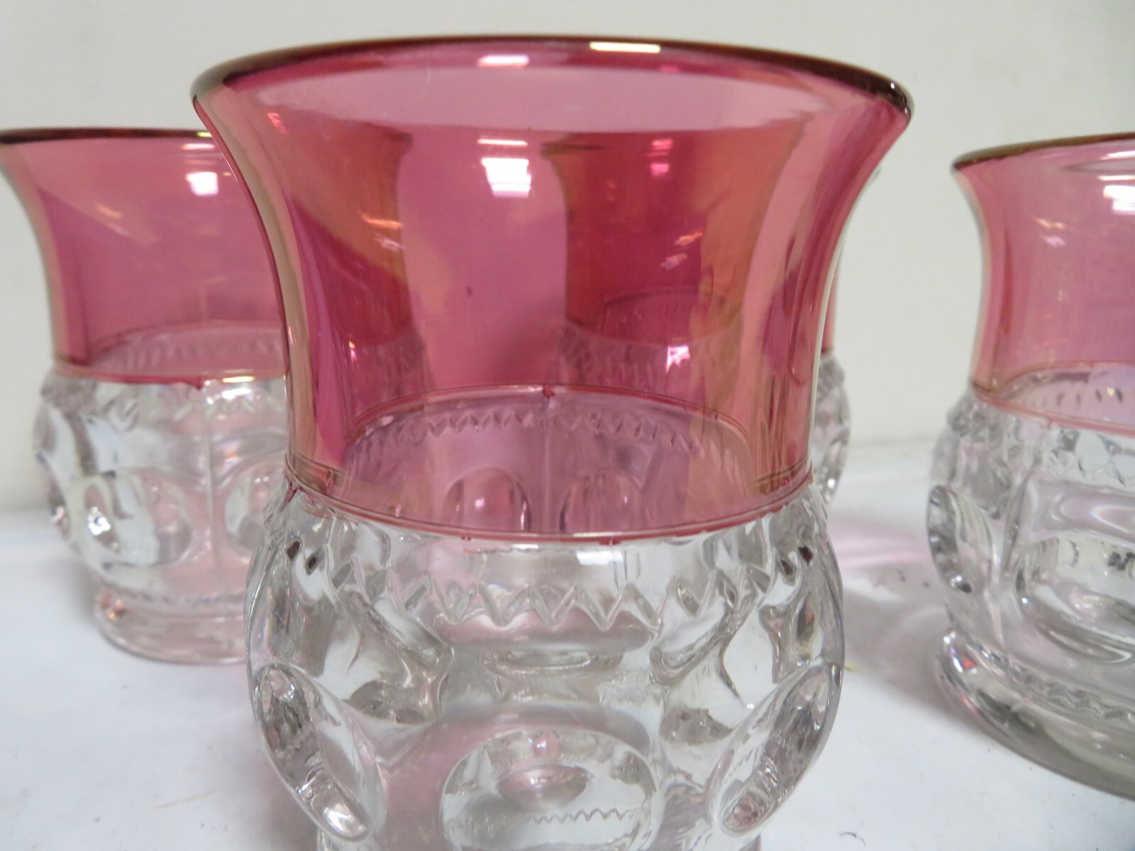 VTG 4 Tiffin Kings Crown Cranberry Flash Thumbprint 4*1/4" H Drinking ...