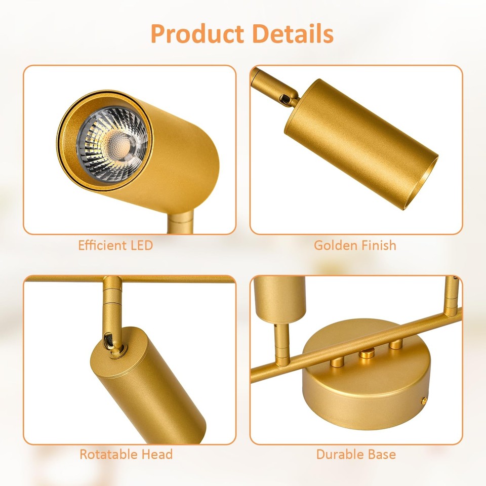 6 Light Heads Gold Track Lighting Kit, Modern LED Ceiling Light Fixture ...