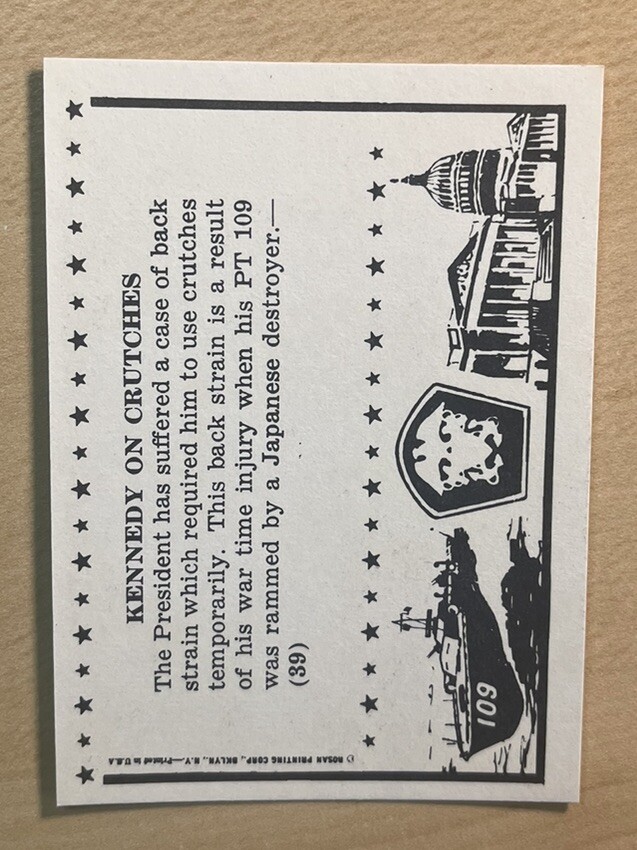 1963 President John F Kennedy Trading Card #39 NM-MT, Kennedy On ...