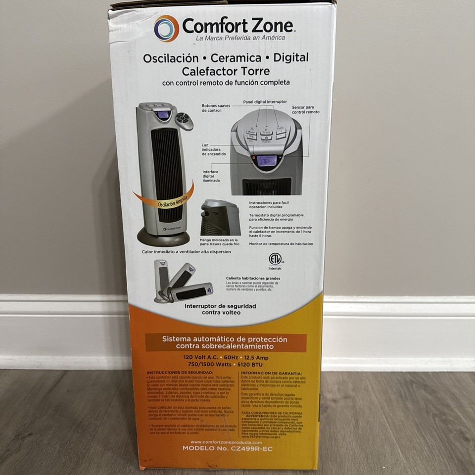 Comfort Zone Oscillating Digital Tower Space Heater with Remote Control ...
