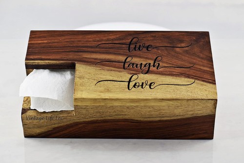 Live Laugh Love Tissue Box Cover Matt Finish, Wooden Tissue Box Holder ...