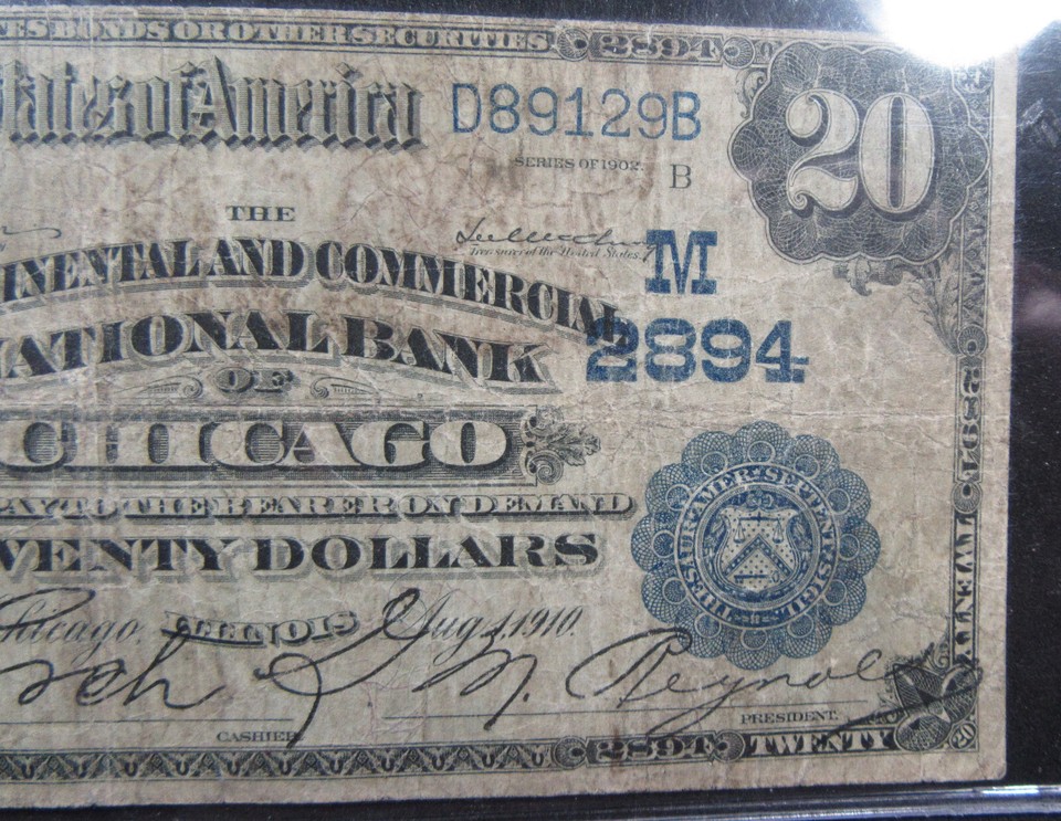 1902 $20 Nat'l Bank Note Chicago, IL. Date Back. Circulated. (425103 ...