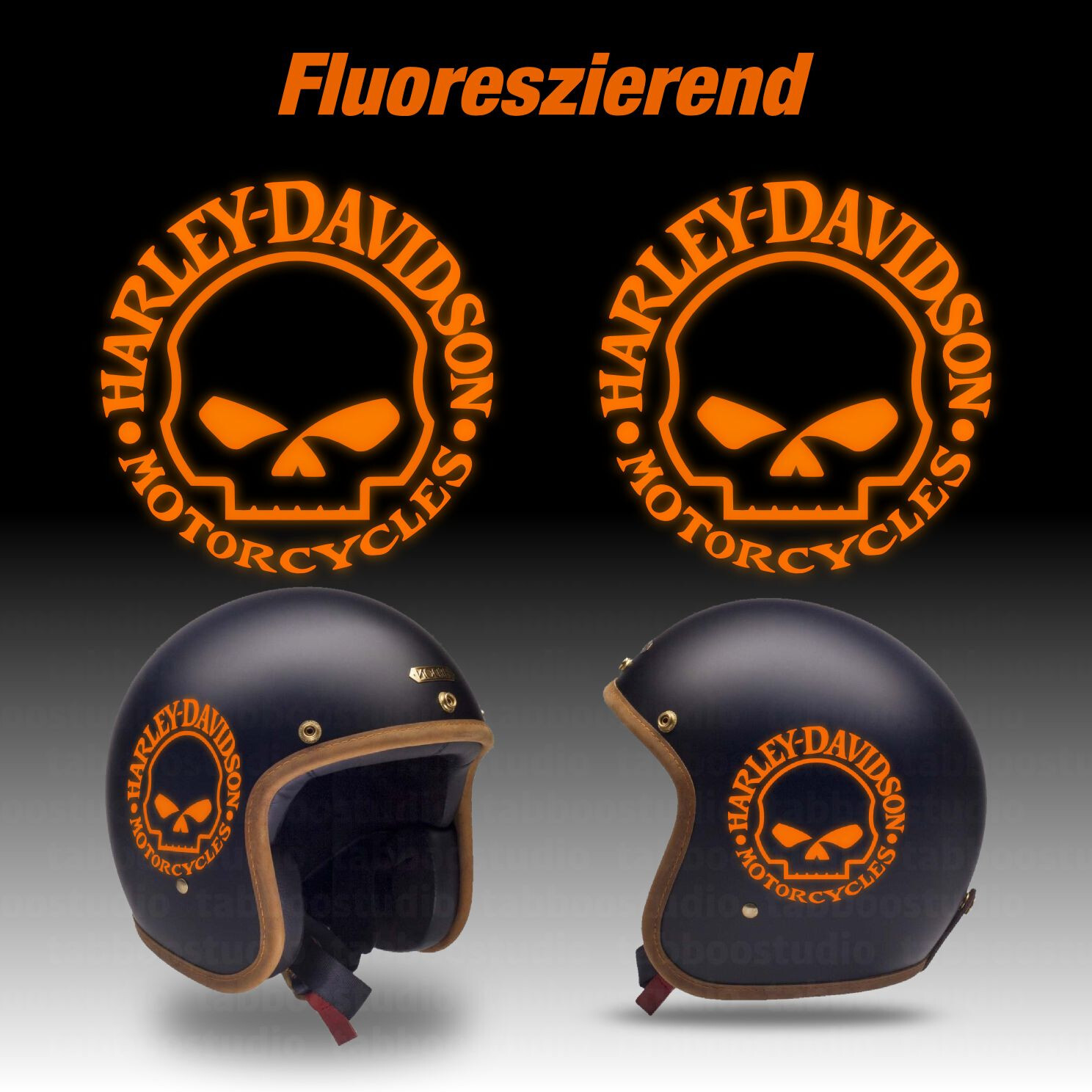 2 Harley Davidson stickers Motorradhelm Aufkleber 10 cm fluo orange ...