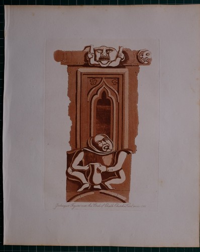 c1780 ANTIQUE PRINT ~ GROTESQUE FIGURE OVER PORCH AT CHALK CHURCH KENT ...