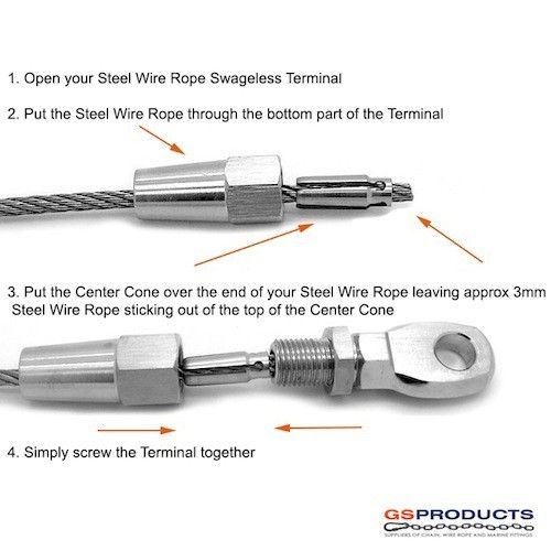 6MM STAINLESS STEEL 316 MARINE GRADE SWAGELESS EYE TERMINALS / WIRE ...