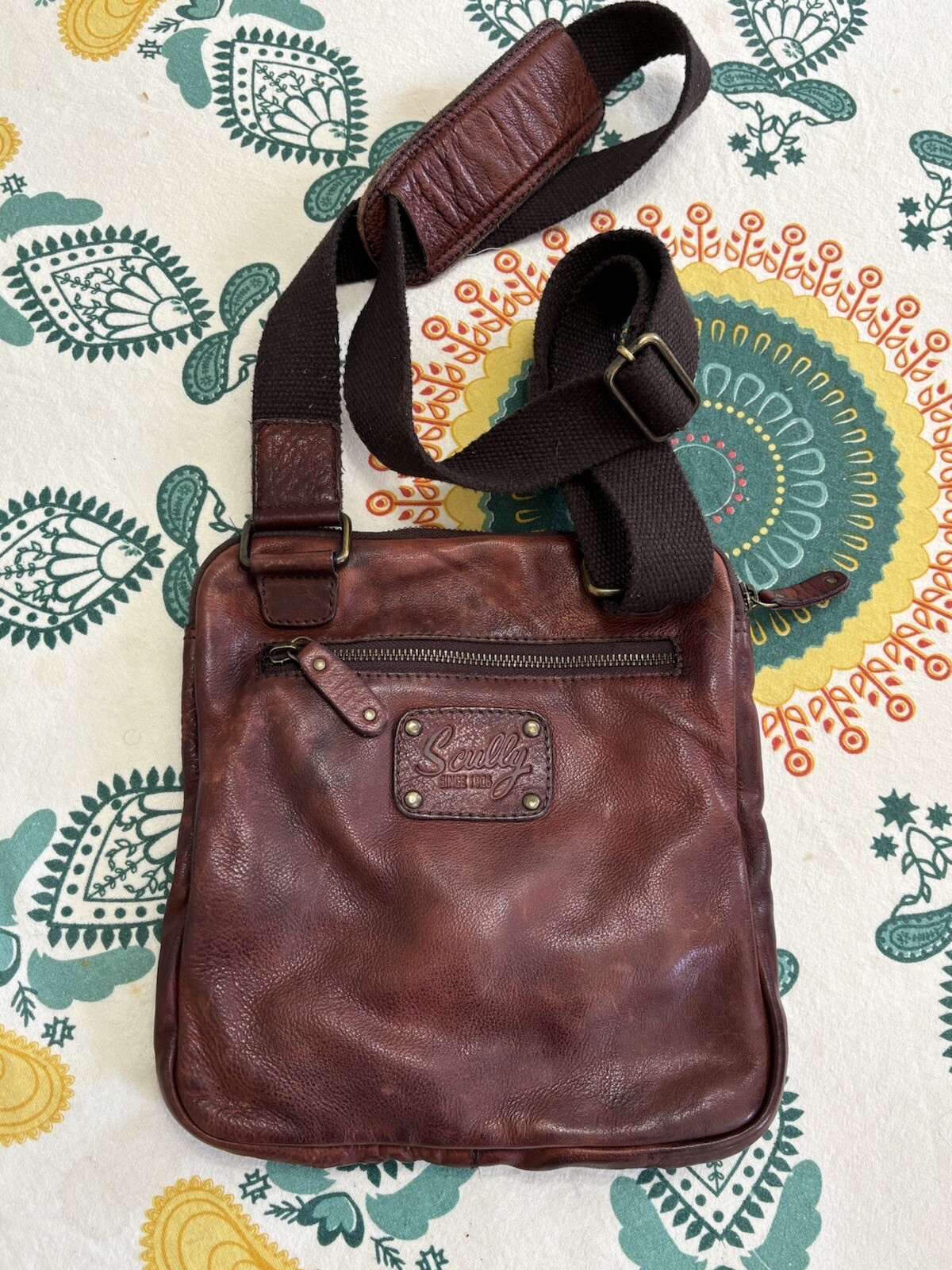 Scully Brown Logo Crossbody Leather Purse Bag - Gem
