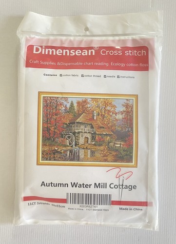 Fall Dimensean Cross Stitch - Autumn Water Mill Cottage 11Ct 3 Strands ...