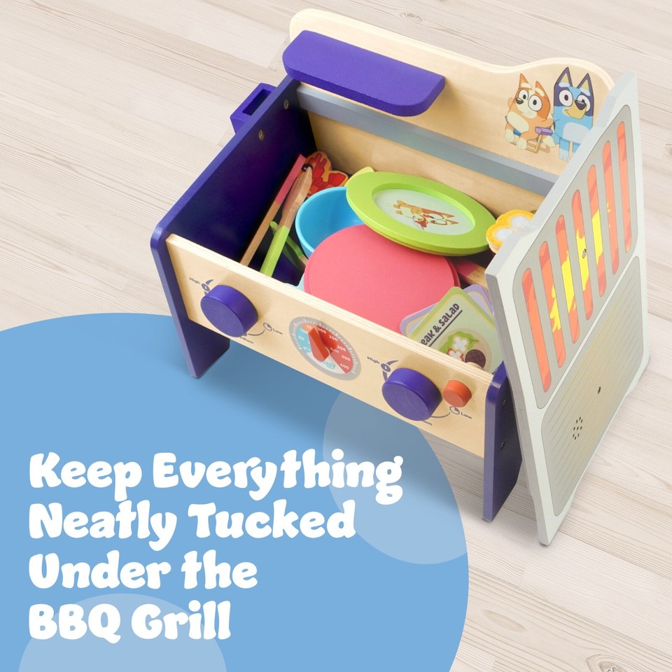 Bluey Wooden BBQ & Salad Toys Set Colourful Role-Play Grill Playset 33 ...