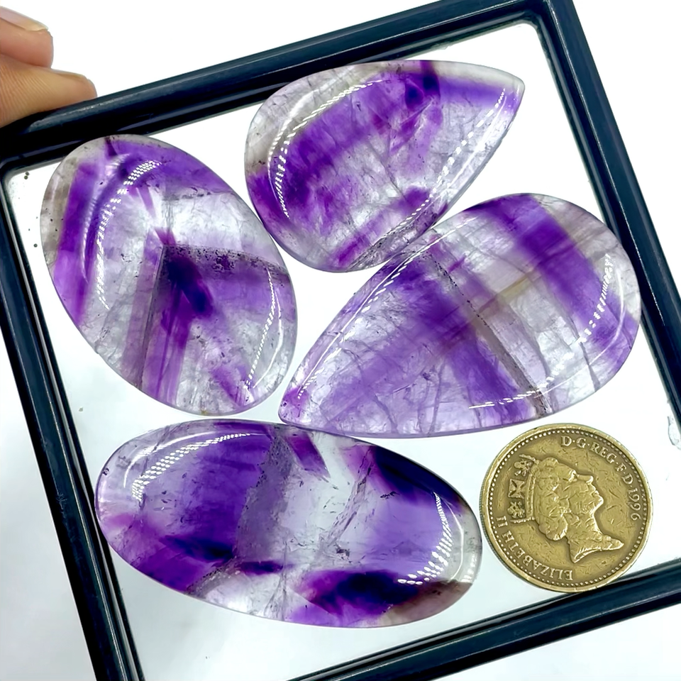 4 Pcs Natural Fluorite Inclusion In Amethyst 42mm-52mm Cabochon Loose ...