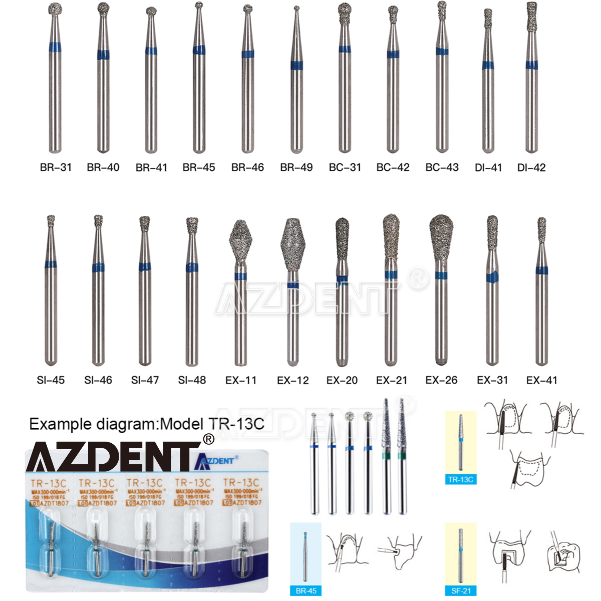 100Pcs AZDENT Dental Diamond Burs For High Speed Handpiece Friction ...