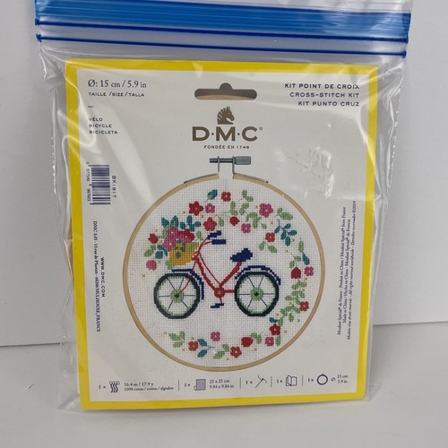 DMC Stitch Kit 6" Diameter Hoop frame Bicycle (14 Count) open compete ...