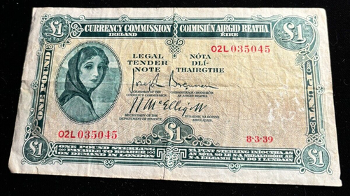 Ireland 1939 Pound Note 8-3-39 P-2B Lady Lavery | eBay