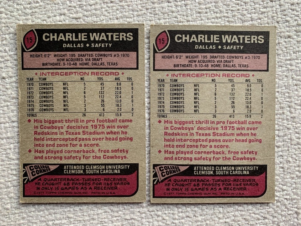 1977 Topps Charlie Waters #15 - Vintage Dallas Cowboys Football Card | eBay