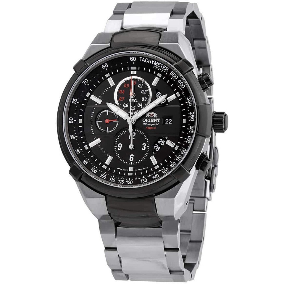 Orient FTT0J002B Chronograph Quartz Black Dial PVD Stainless Steel Men ...