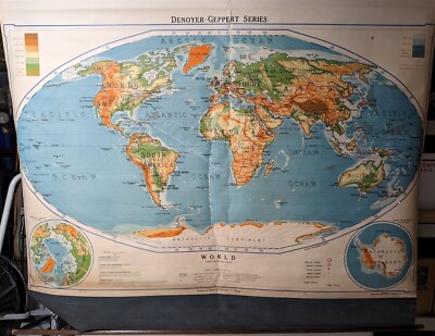 Denoyer-Geppert The World Map 1949 School Wall Map Semi-elliptical ...