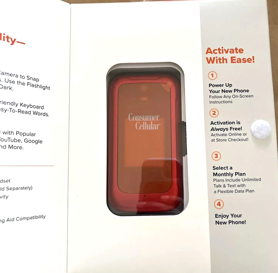 New Sealed Consumer Cellular Iris Flip Phone (8GB) 5.0MP Camera 4G LTE ...