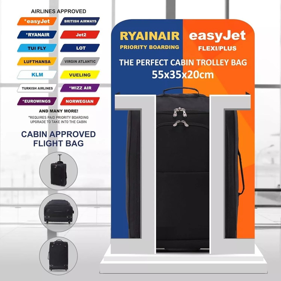 Ryanair Hand Cabin 40x20x25 & 2nd Baggage Fits 55x40x20 Luggage Set ...