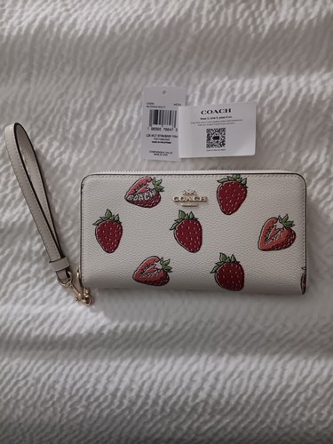 Coach Long Zip Around Wallet With Strawberry Print In Canvas/Chalk ...
