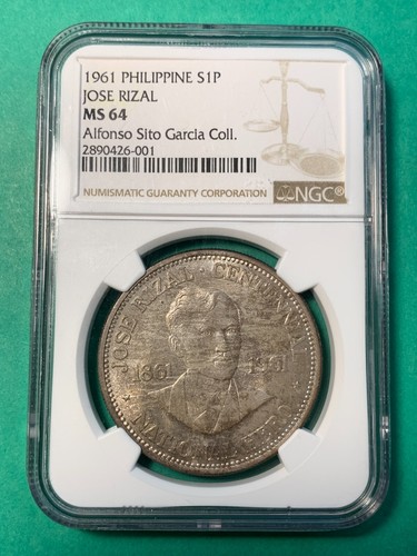 PHILIPPINES 1861 1961 ONE PISO JOSE RIZAL CENTENNIAL COMMEMORATIVE NGC ...