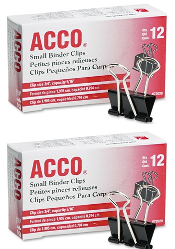 ACCO Binder Clips, Small, Black/Silver, 2 Dozen Tempered steel Extra ...