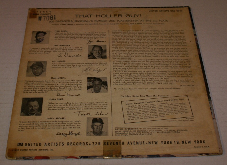 That Holler Guy Rare 1959 Sports LP Joe Garagiola Mickey Mantle Stan ...