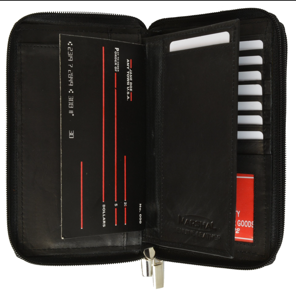 RFID Blocking Genuine Leather Checkbook Secretary Wallet 2 Zipper Card ...