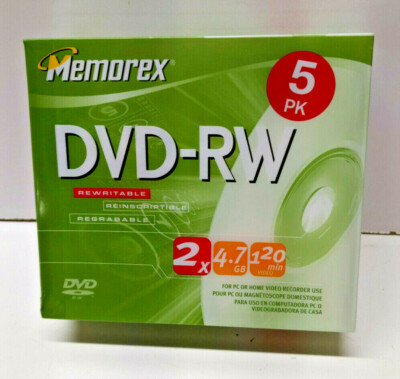 5 Pack Memorex DVD-RW 2x 4.7GB 120 Mins For PC Or Home Video Recorder ...
