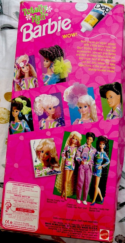 Mattel Totally Hair Barbie Brunette Doll 1991 with Accessories Original ...