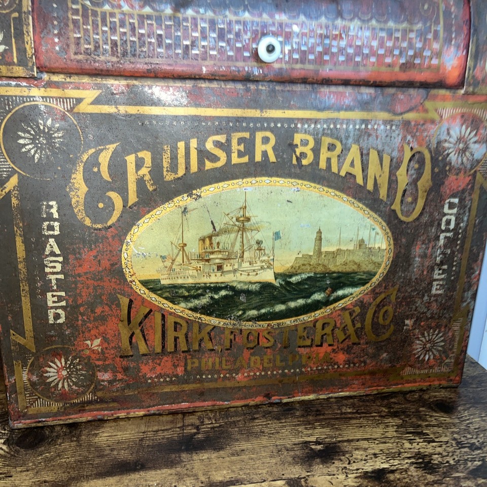 Antique Metal Tin General Store Bin Cruise Brand Coffee Kirk,Foster ...