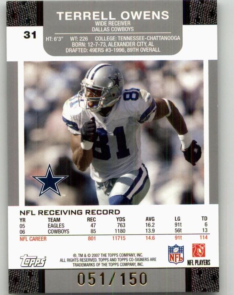 2007 Topps Co-Signers Terrell Owens Ted Ginn Jr. Red #31b /150 Cowboys ...