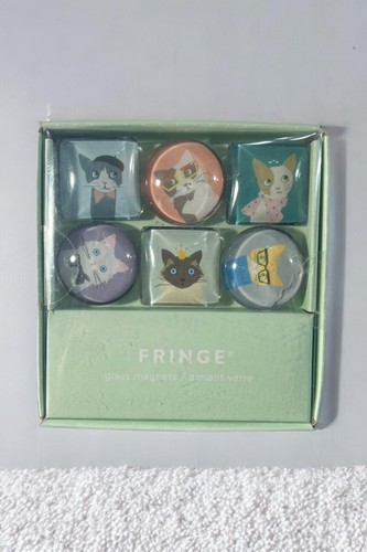 Cat Magnets Fringe Set of 6 Glass Magnets with Assorted Cat Faces New ...