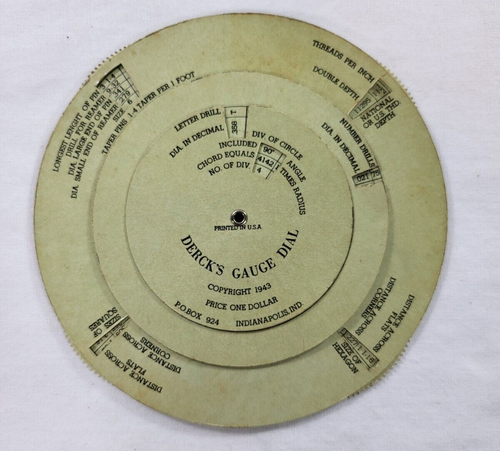 1943 Derck's Gauge Dial Calculator for Pipe Thread & Tap Drill | eBay