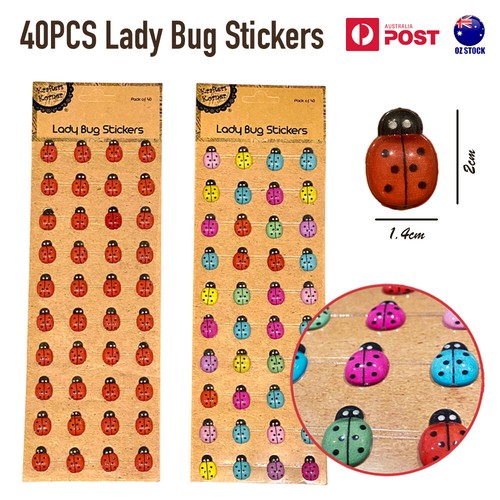 40pcs Lady Bug Stickers 3D Red Ladybug Assorted Colours Sticker Kids ...