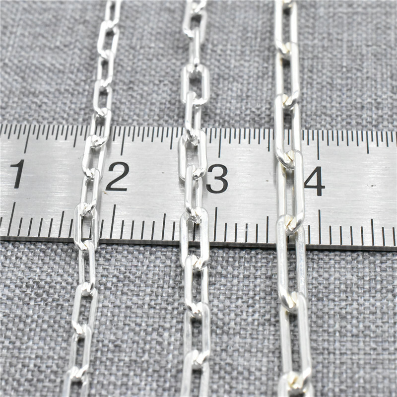 925 Sterling Silver Paper Clip Chain Rectangle Drawn Lobster Cable ...