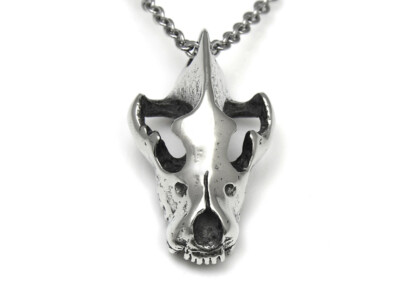 Hyena Skull Pendant Necklace, Animal Jewelry in Pewter on 20" St. Steel ...
