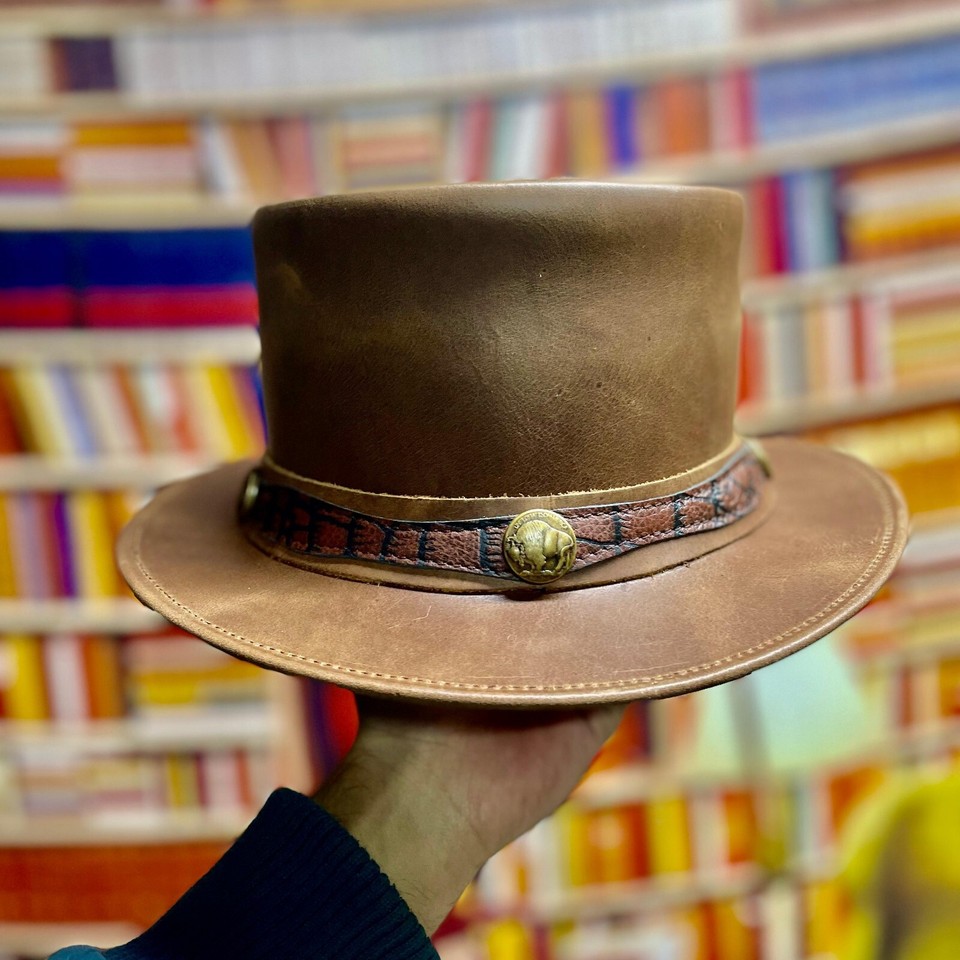 El dorado Steampunk deadman Biker Top hat Buffalo Nickel Band leather ...