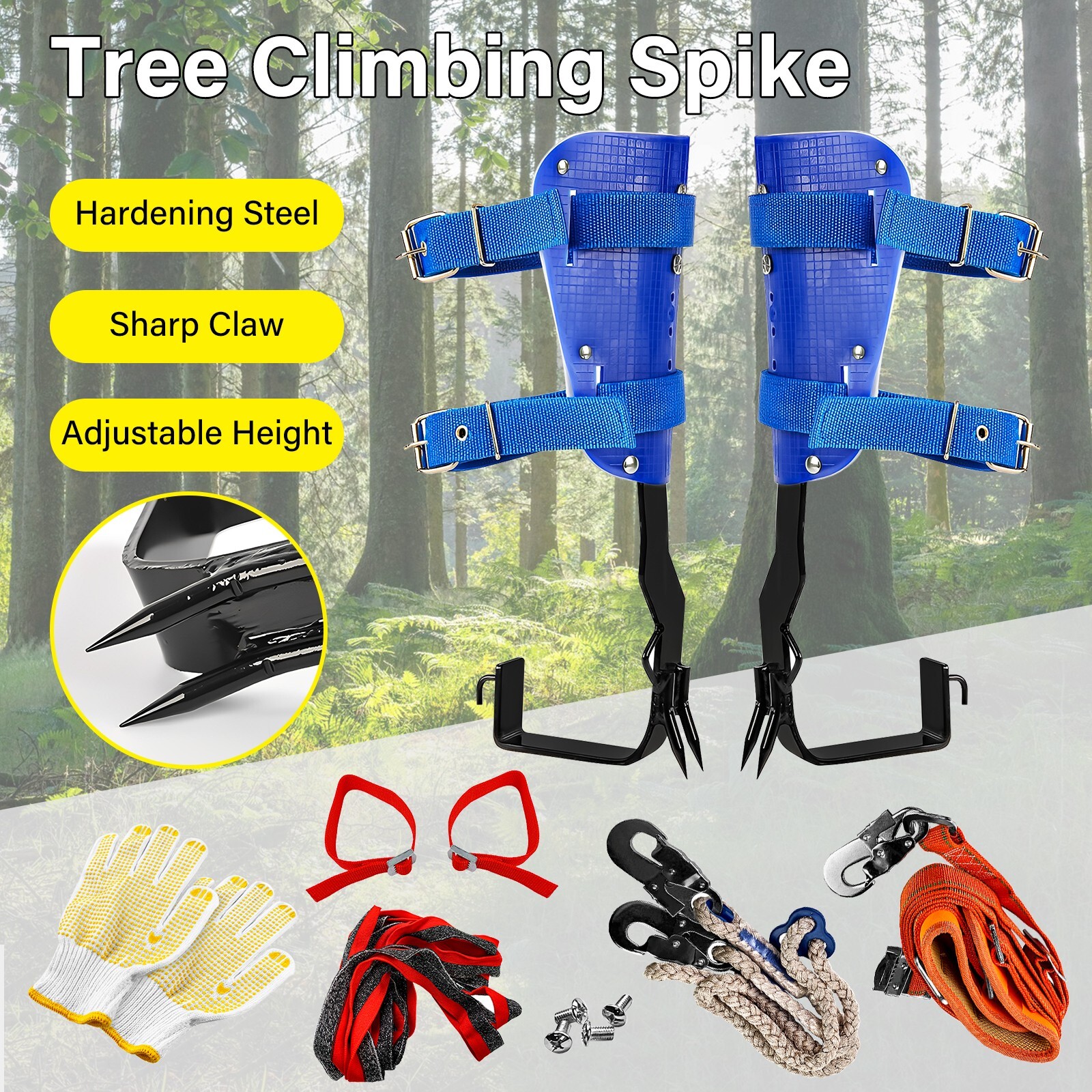 Tree Spikes Adjustable Height Pole Tree Climbing Spurs Steel w/2 ...