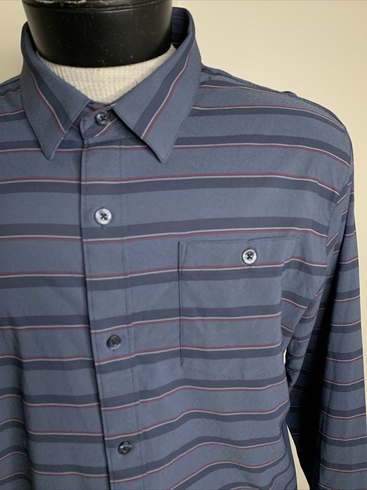 Travis Mathew Mens XL Blue Stripe Long Sleeve Full Button Golf Shirt ...