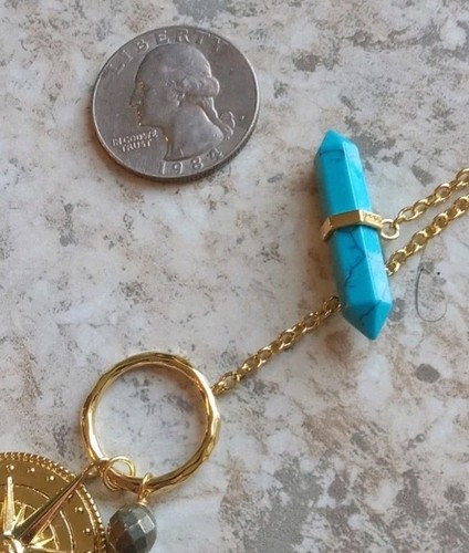 Gorjana 14k Natural Turquoise point Hematite gem Compass Lariat ...