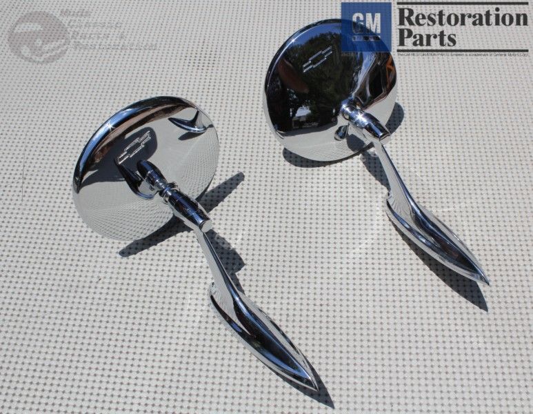 Round Bowtie Outside Rearview Mirrors Ribbed Base Chevy Chevelle Impala ...