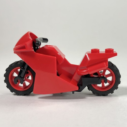 LEGO Red Motorcycle Racing Sport Bike Black Chassis Red Rim Tire Wheels ...