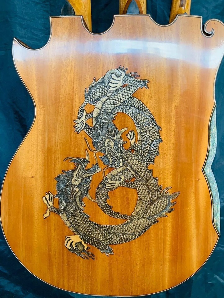 Triple-Neck Acoustic Guitar Handmade by Blueberry Dragon Motif Pre ...