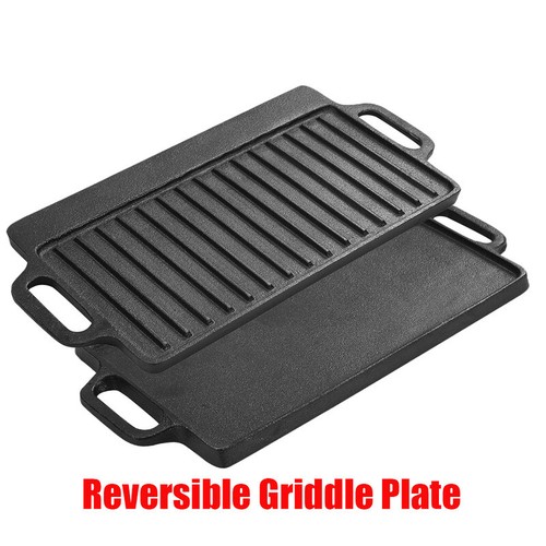 Non-Stick Cast Iron Griddle Plate Fry Pan Grill Plate Reversible BBQ ...