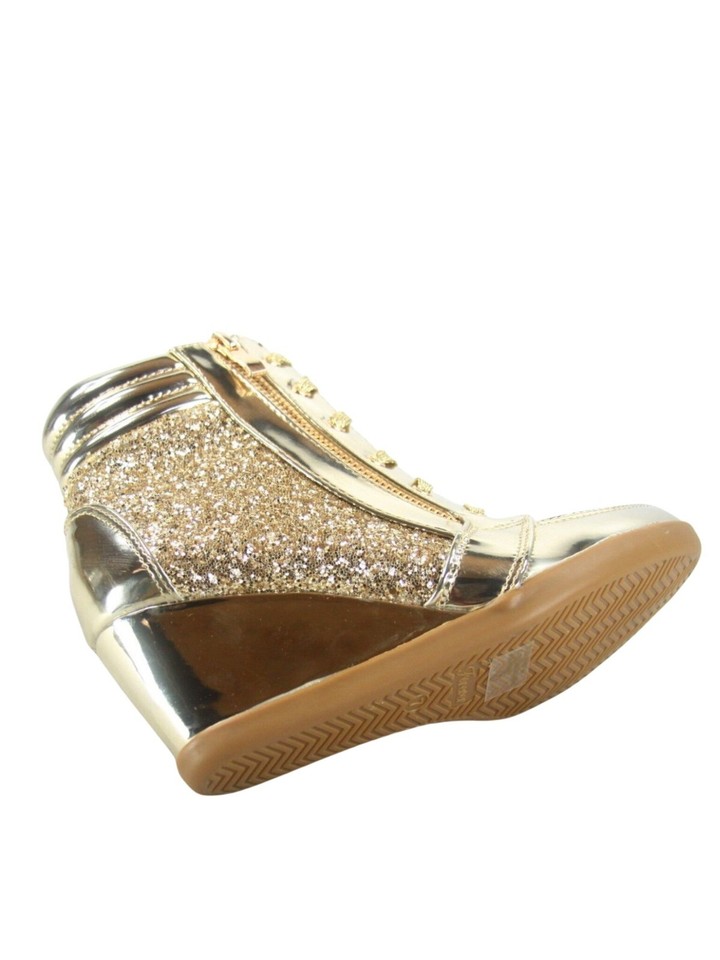 Women's Shiny Patent Glitter Ankle Wedge Lace UP Party Sneaker Booties ...