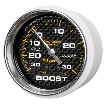 Auto Meter Boost/Vacuum Gauge 200775-40; Marine Carbon Fiber 30 inHg to ...