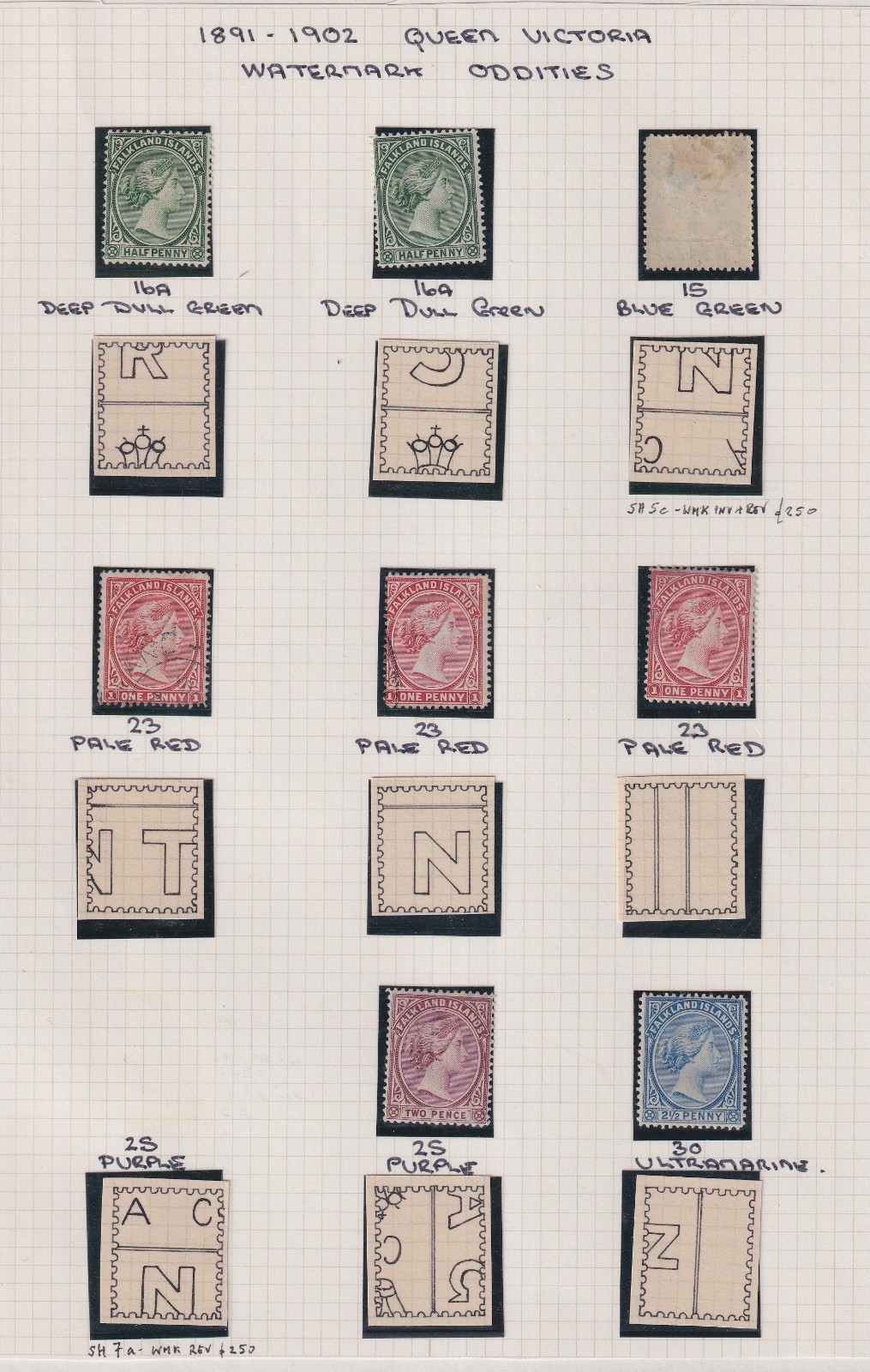 Falkland Islands, Queen Victoria Watermark Edge Lettering Varieties ...