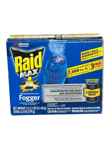 3 Pack Raid Max Concentrated Deep Reach Fogger Kills Roaches & Fleas | eBay